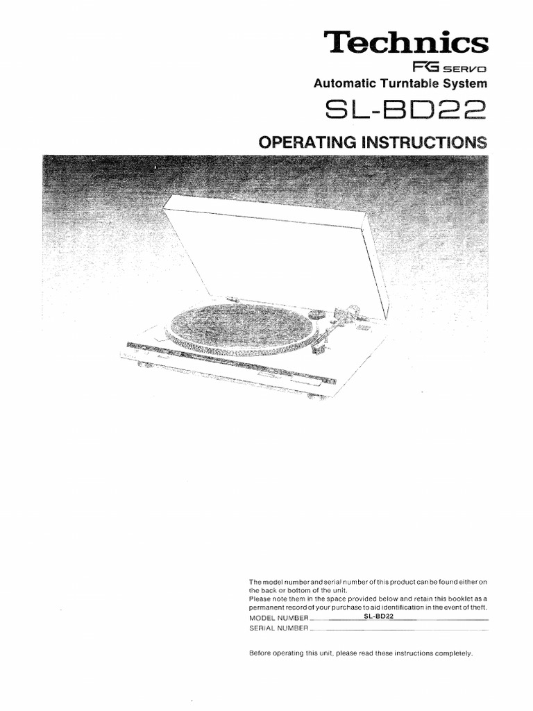Technics SL-BD22 Owners Manual | PDF | Phonograph | Ac Power Plugs And ...
