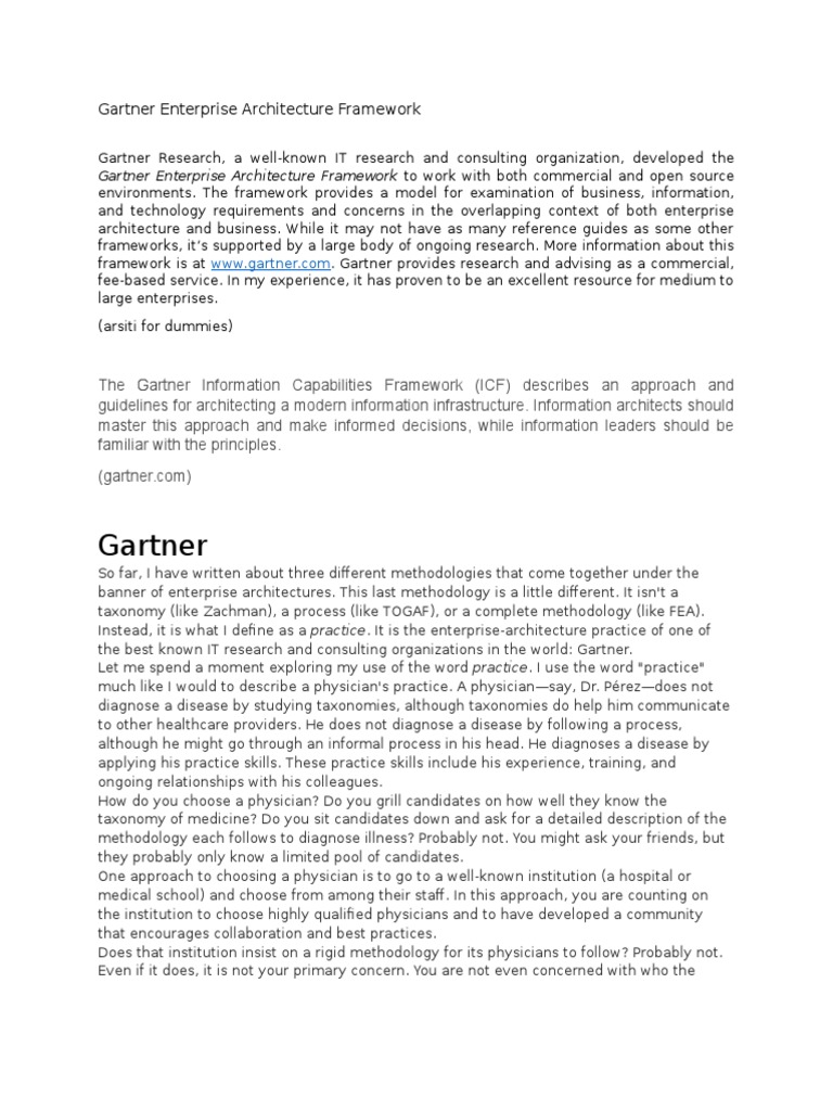 Gartner Enterprise Architecture Framework | Enterprise Architecture ...