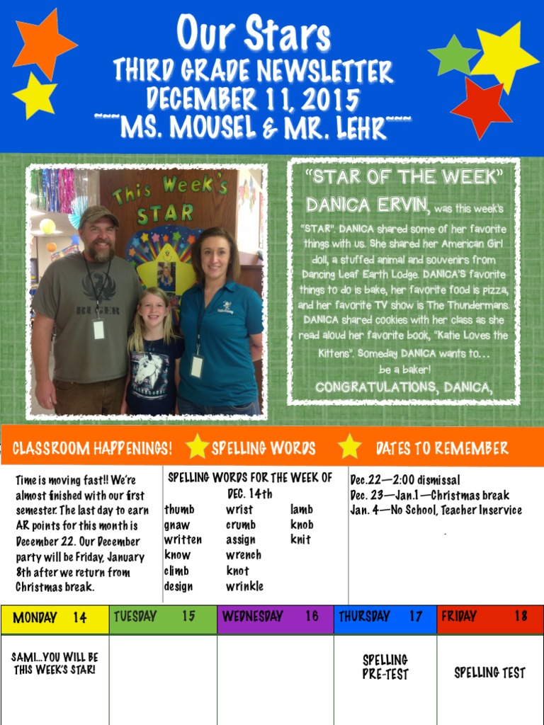 Third Grade Newsletter: Dec 11, 2015 | PDF