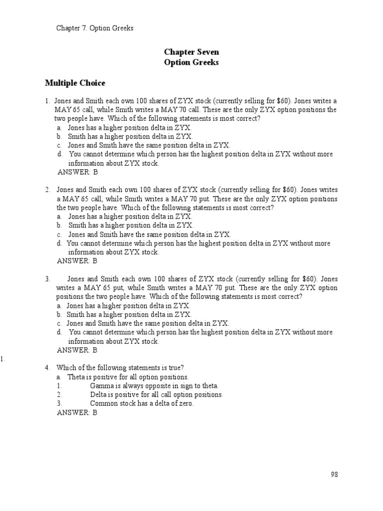 Option MCQ | PDF | Greeks (Finance) | Moneyness