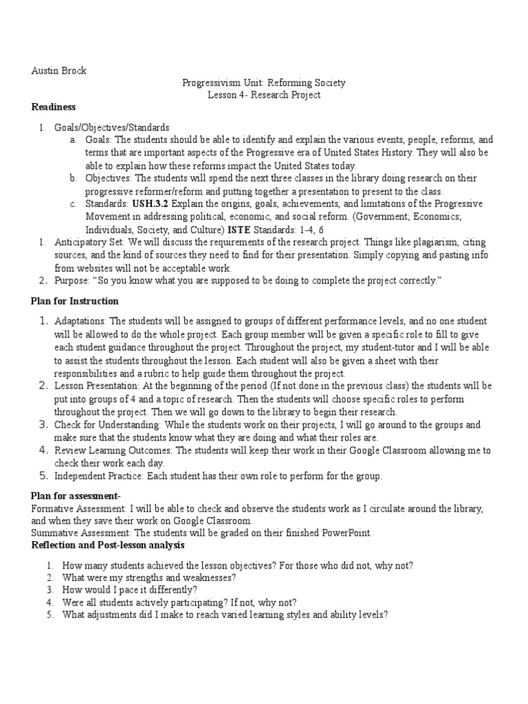 Progressive Era Research Project Guide | PDF | Progressivism | Goal