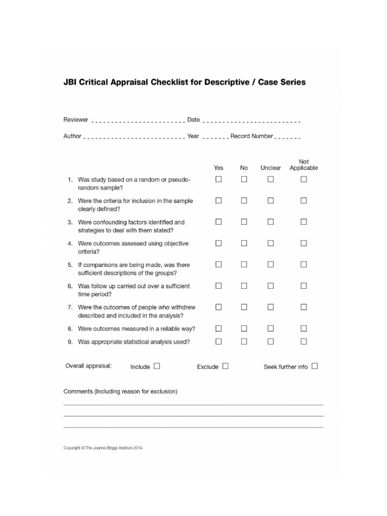 Critical Appraisal Checklist For Descriptive JBI | PDF