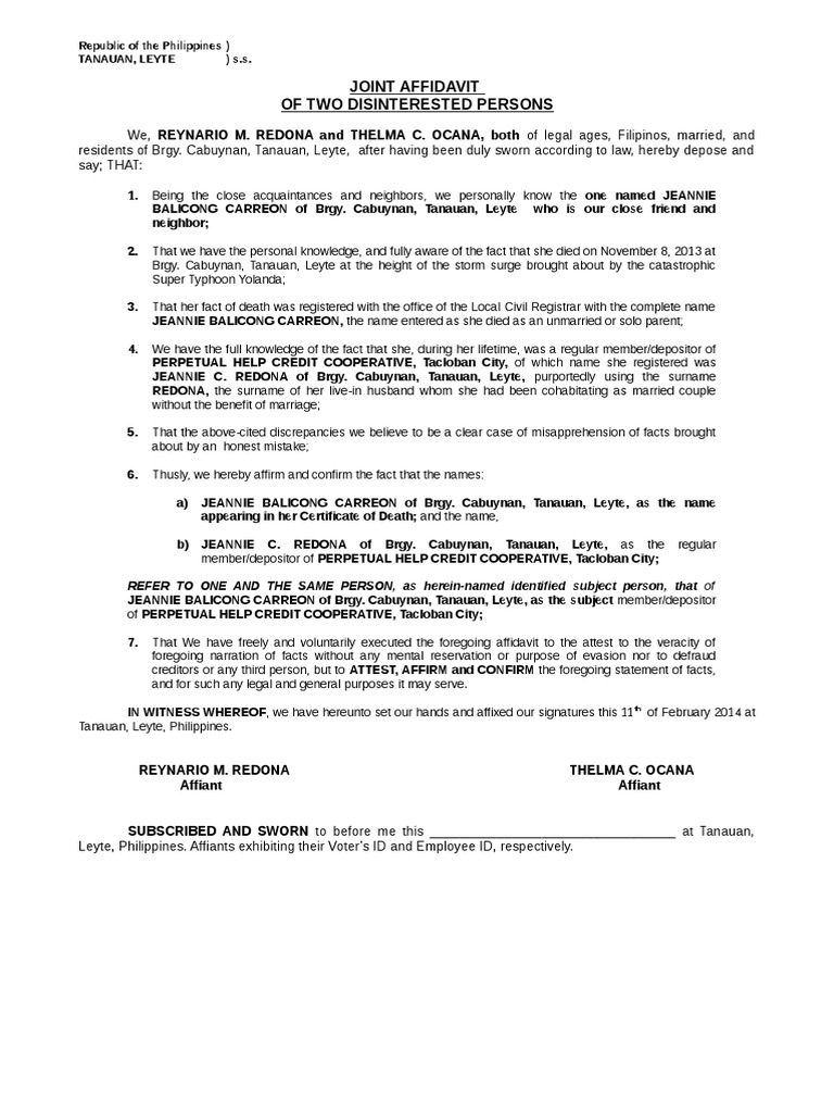 Joint Affidavit Same Person | PDF | Affidavit | Common Law