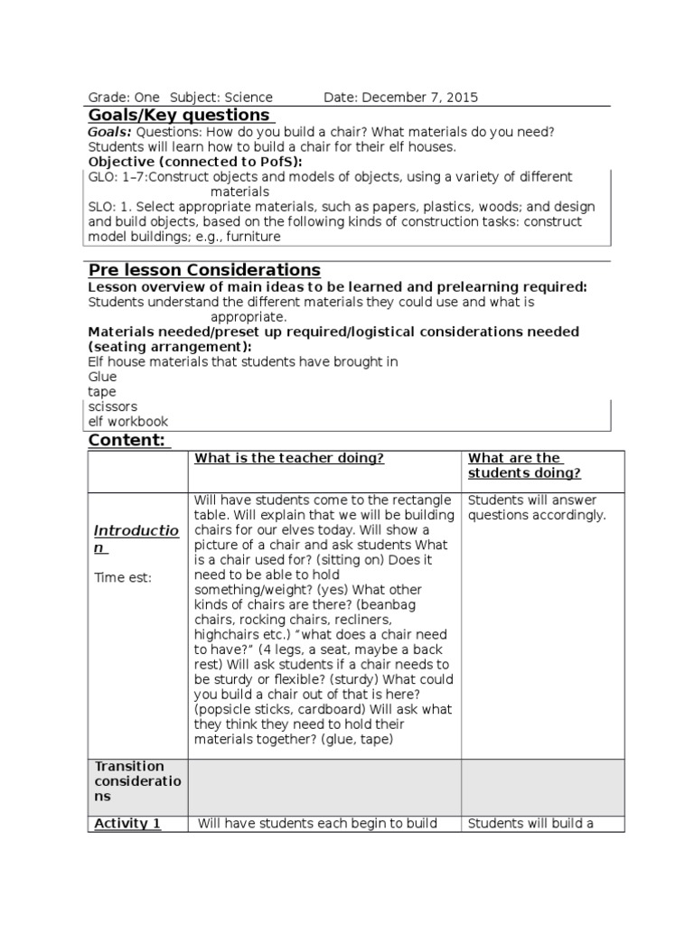 Science - Building Things Unit Chair | PDF | Elves In Fiction | Chair
