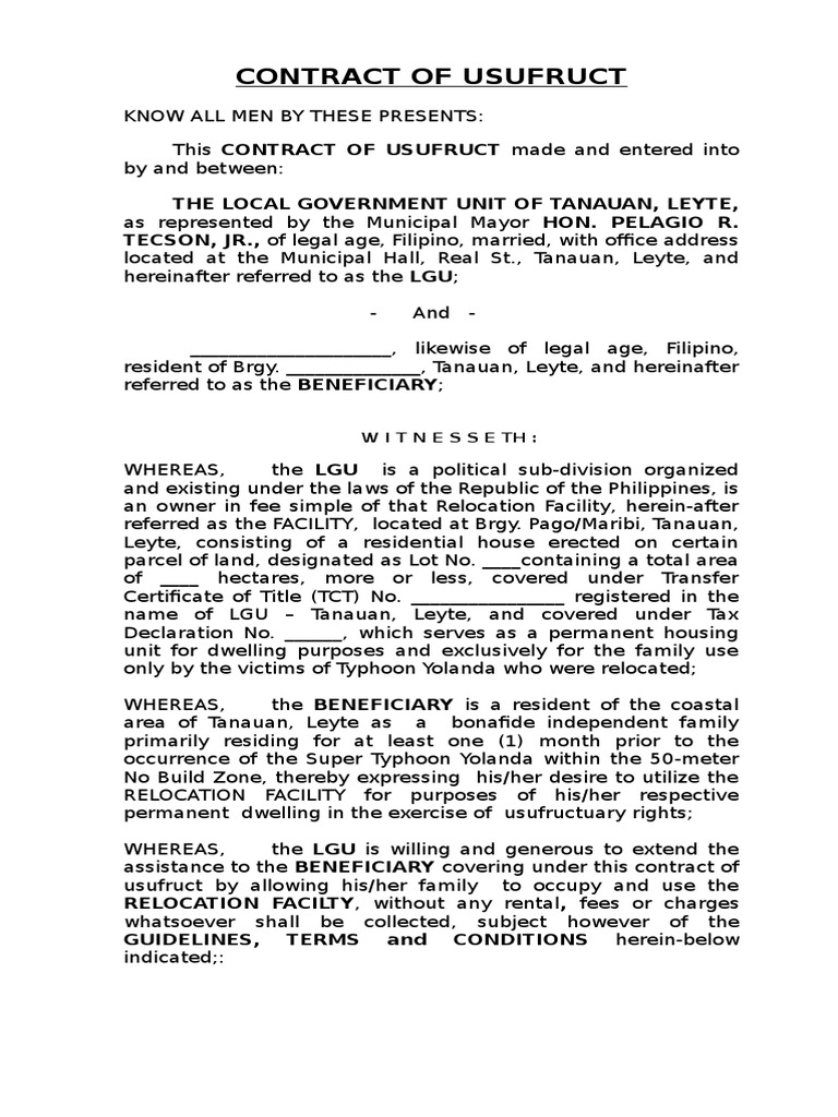 Contract of Usufruct. | Common Law | Social Institutions