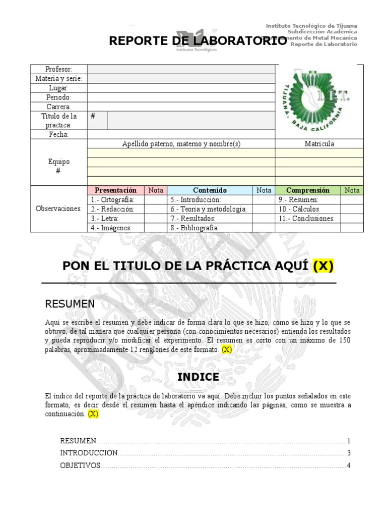 Formato De Reporte De Laboratorio Mecánica De Materiales Pdf