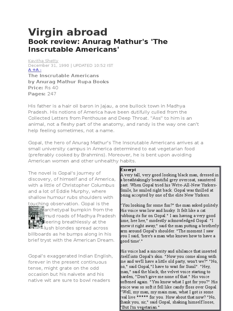 Virgin Abroad: Book Review: Anurag Mathur's 'The Inscrutable Americans ...