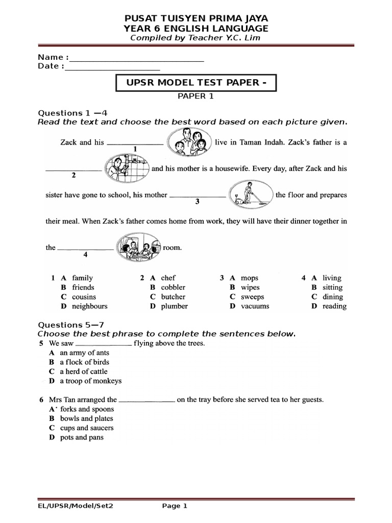 UPSR Model Paper Set 2 | PDF | Writing | Cognitive Science