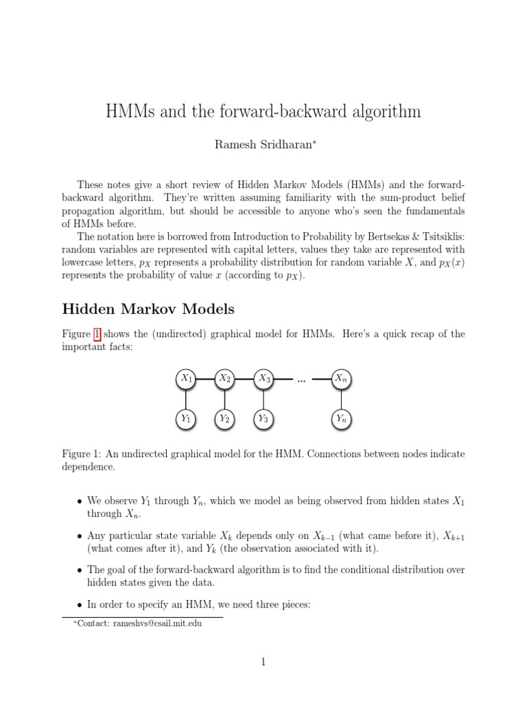 Hmms and The Forward-Backward Algorithm: Hidden Markov Models ...