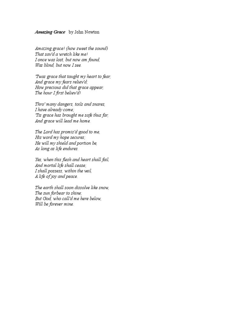 Analysis of "Amazing Grace" Poem | PDF | Amazing Grace | Protestant