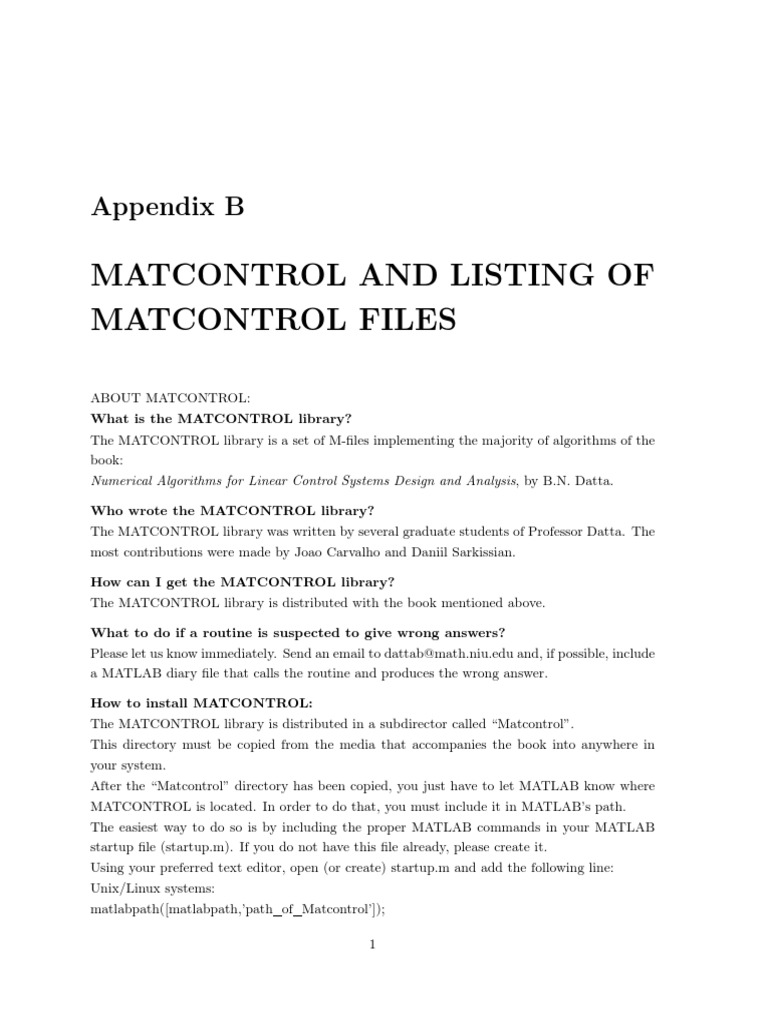 Matcontrol and Listing of Matcontrol Files: Appendix B | PDF | Matrix ...