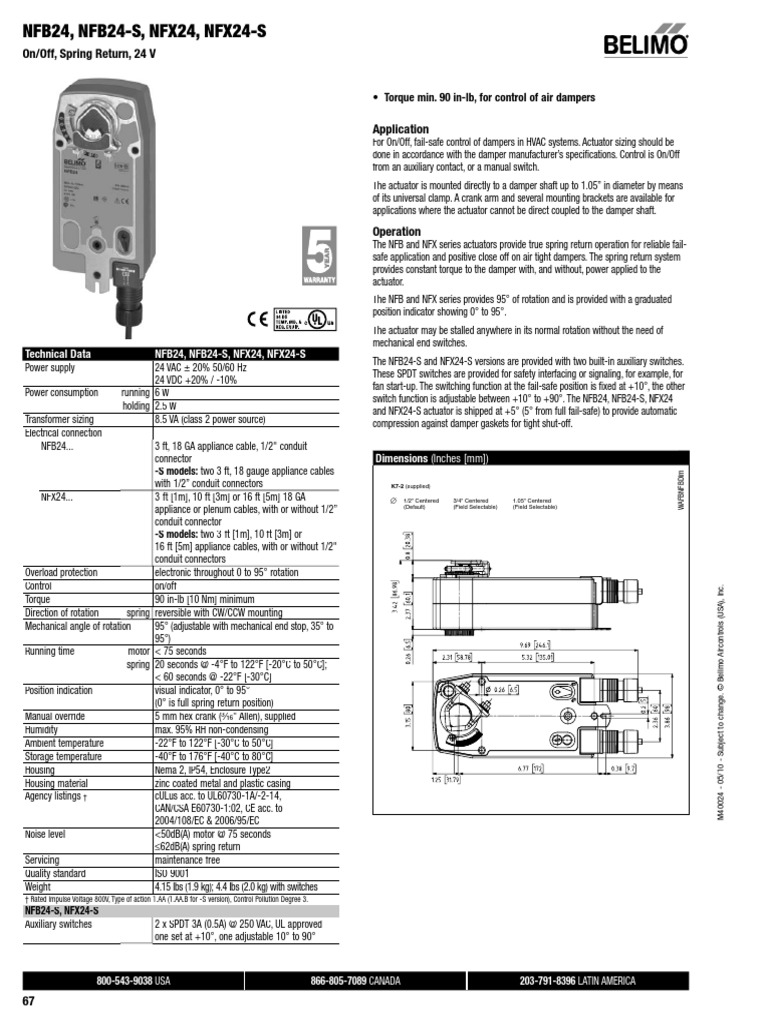 NFB24, NFB24-S, NFX24, NFX24-S: On/Off, Spring Return, 24 V | PDF ...