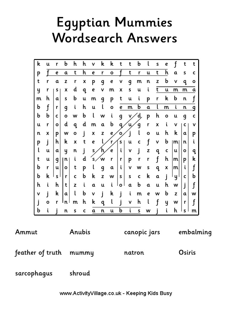 Egyptian Mummies Wordsearch Answers | PDF