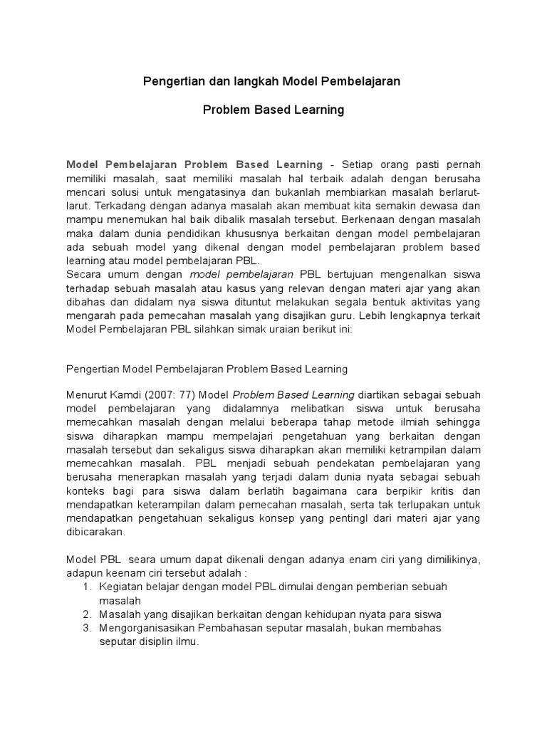 Pengertian Dan Langkah Model Pembelajaran Problem Based Learning | PDF