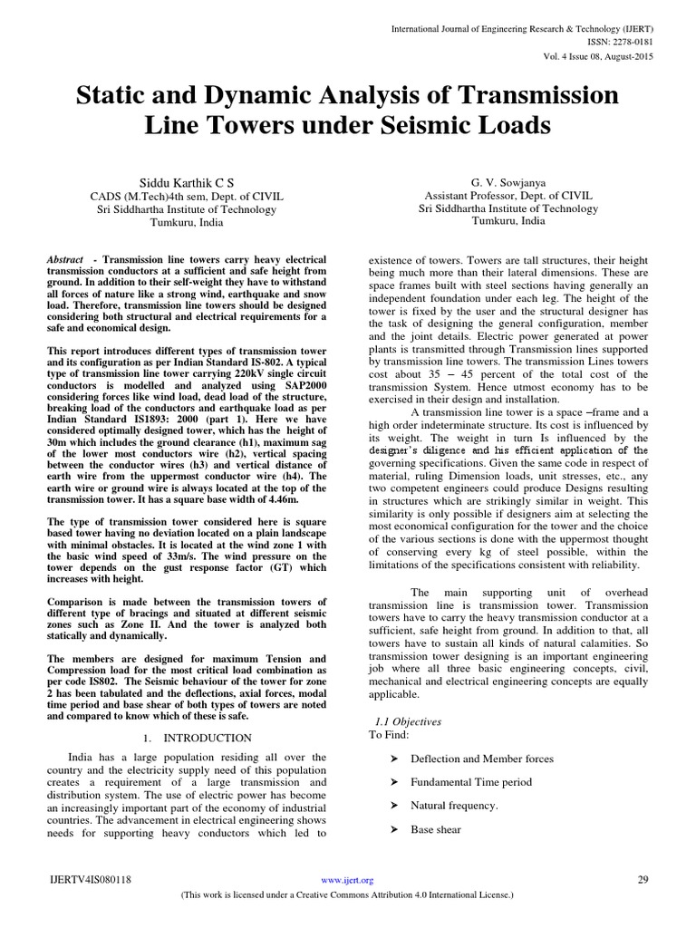 Static and Dynamic Analysis of Transmission Line Towers Under Seismic ...