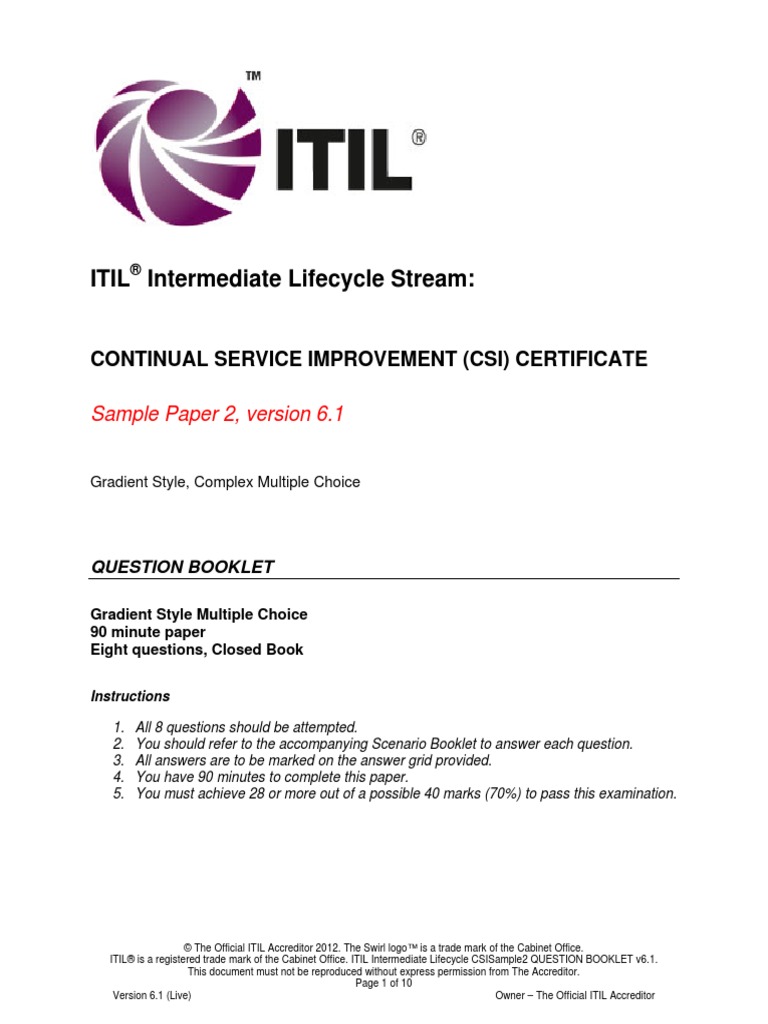 Itil Csi Sample Paper2 v6 1 | Itil | It Service Management