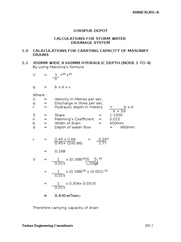 Calculations Carrying Capacity of Drain-30.11.15 | PDF | Discharge ...