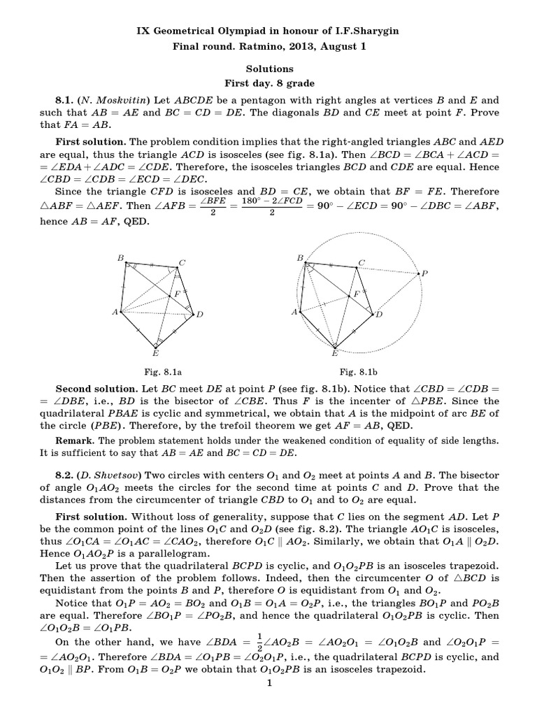 Sharygin 2013 | PDF | Triangle | Perpendicular