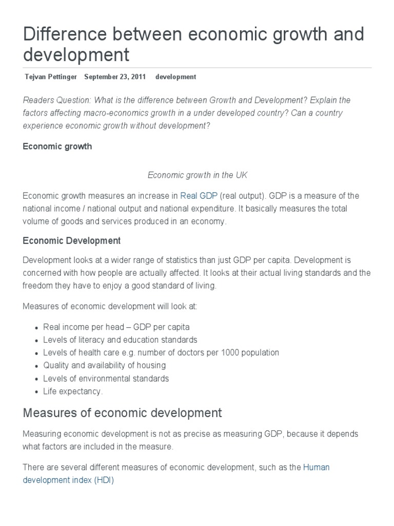Growth vs Development Explained | PDF | Economic Growth | Gross ...