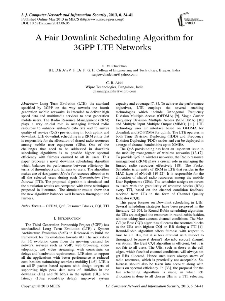 Fair Downlink Scheduling Algorithm | PDF | Orthogonal Frequency Division Multiplexing | Lte ...