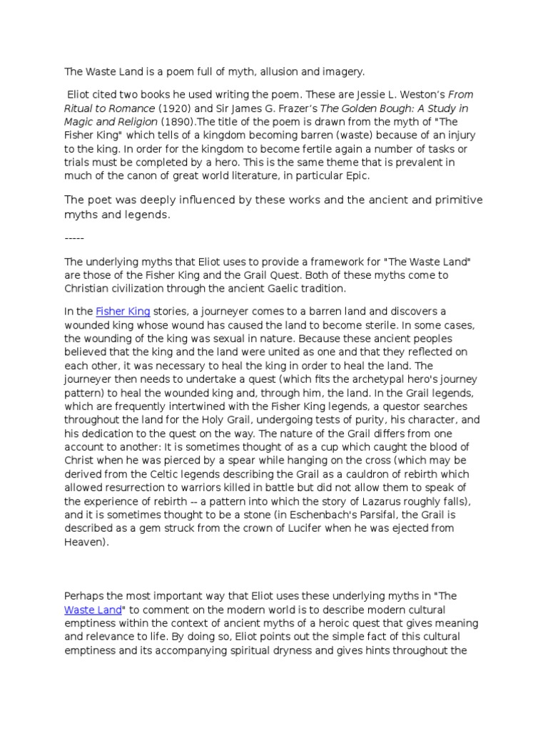 The Waste Land Is A Poem Full of Myth, Allusion and Imagery | PDF ...