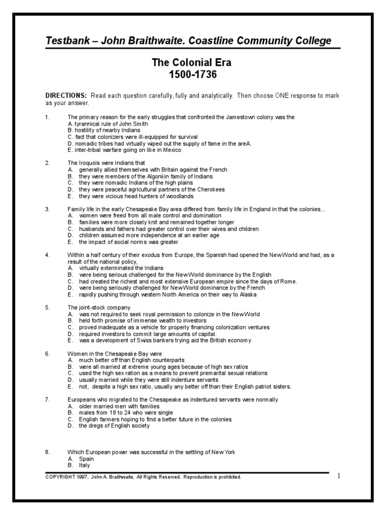 APUSH Test Bank | PDF | Thirteen Colonies | American Revolution