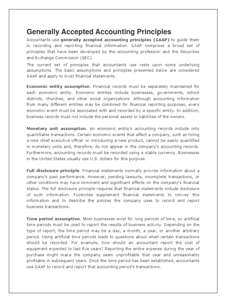 Generally Accepted Accounting Principles | PDF