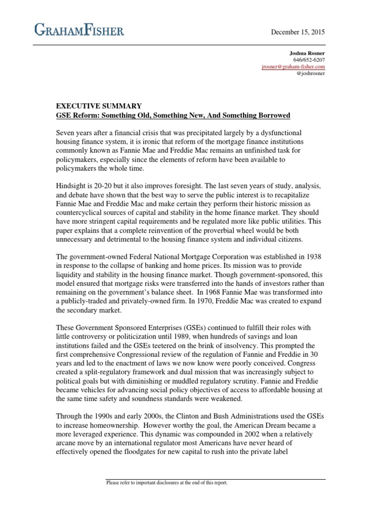 Executive Summary GSE Reform: Something Old, Something New, and ...
