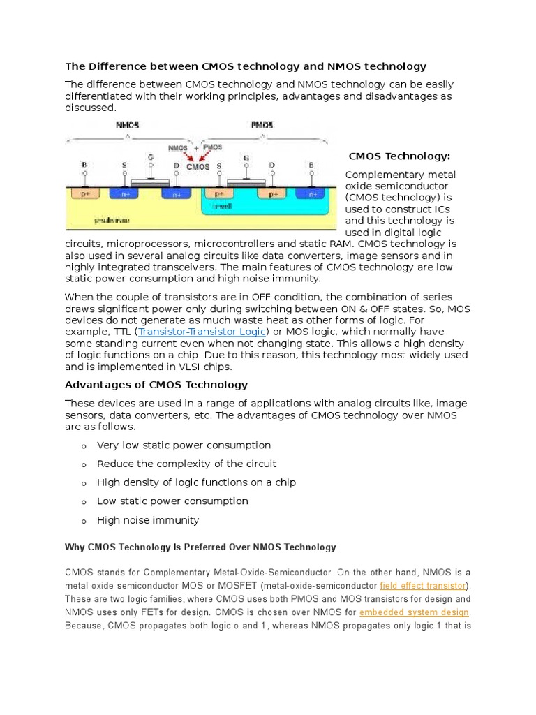 The Difference Between CMOS Technology and NMOS Technology | PDF | Cmos | Mosfet