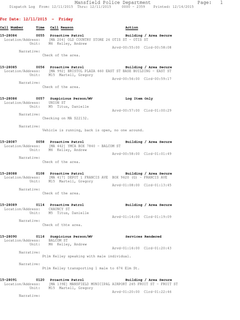 Police Log December 11, 2015 | PDF | Automotive Industry | Vehicles