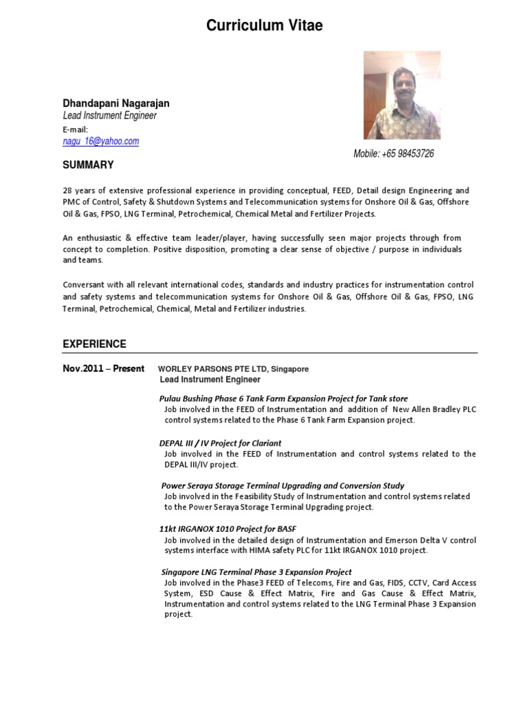 Naga CV - 19 Oct 2015 | PDF | Instrumentation | Valve