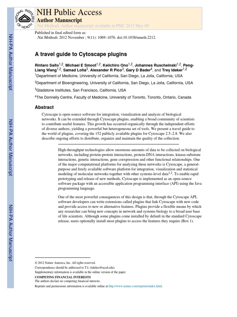 A Travel Guide To Cytoscape Plugins | PDF | Protein–Protein Interaction ...