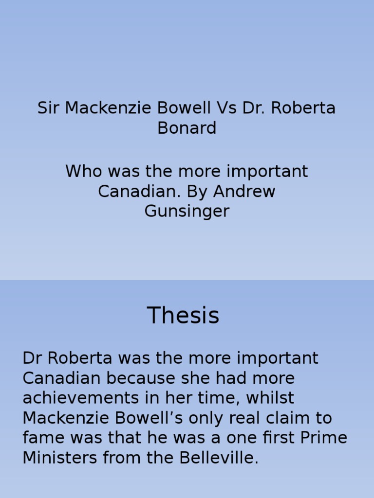 Dr. Roberta Bondar vs. Mackenzie Bowell: Impact on Canada | PDF