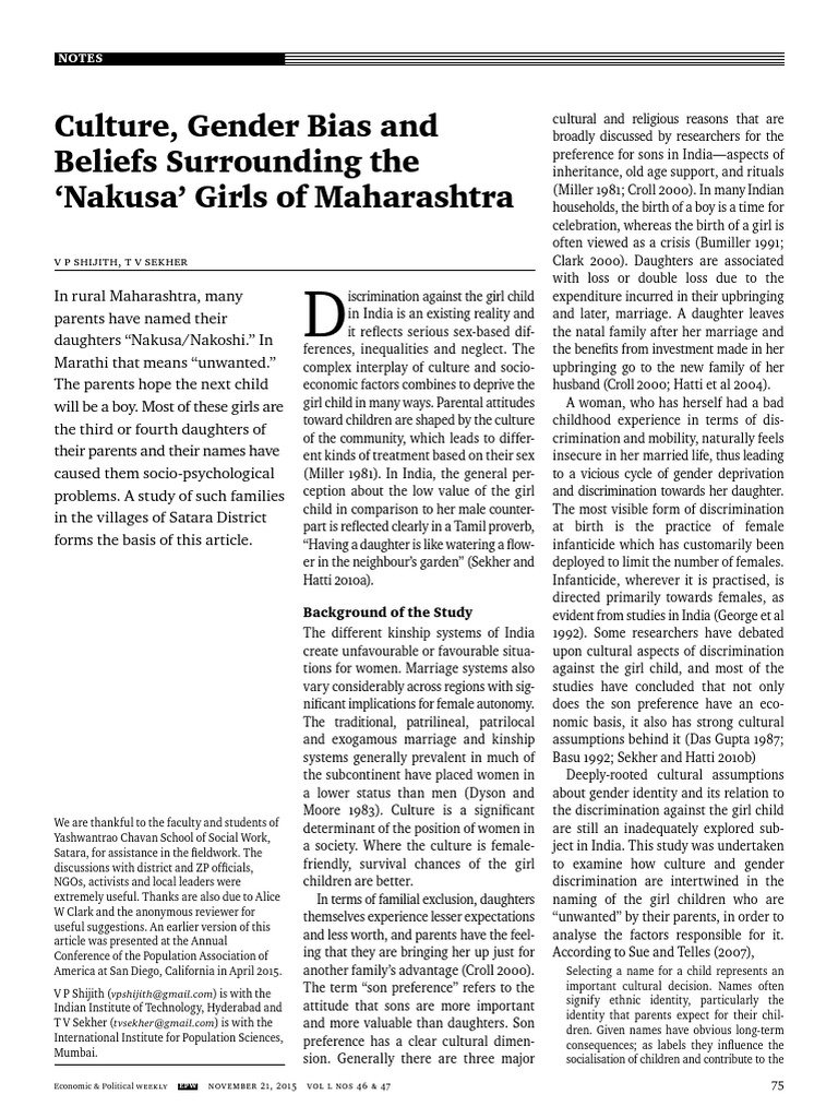 Culture Gender Bias and Beliefs Surrounding The Nakusa Girls of ...