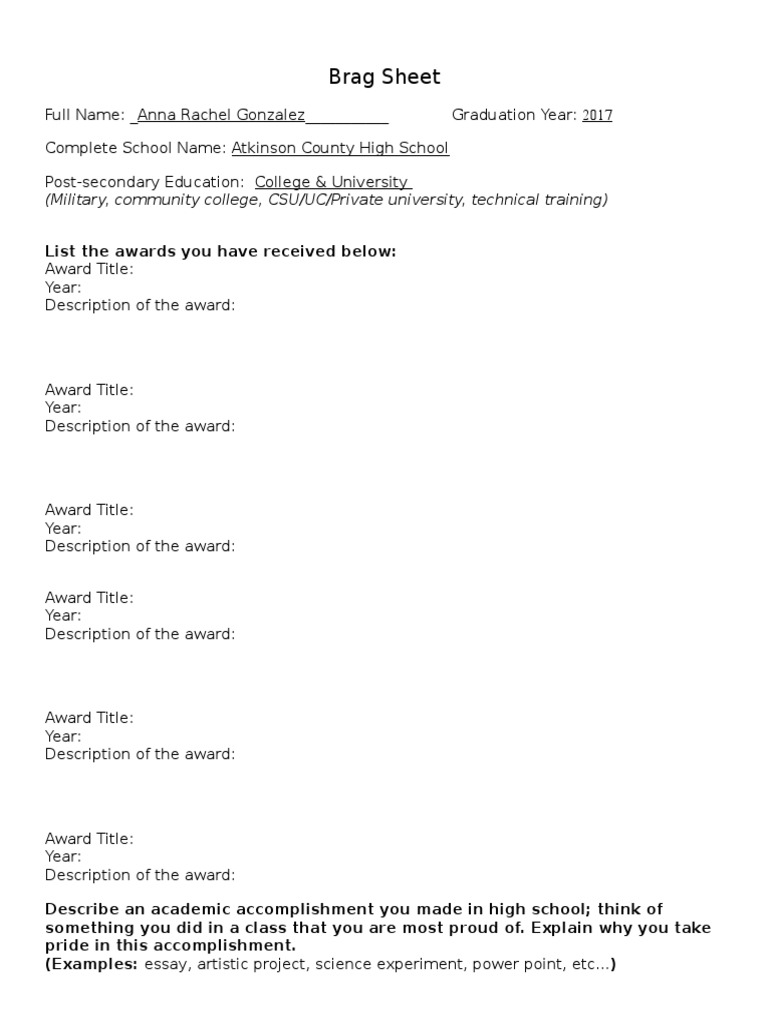 Brag Sheet | PDF | Secondary School | Nursing