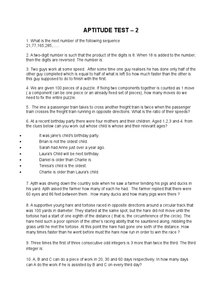 Aptitude Test 2 | PDF | Teaching Mathematics