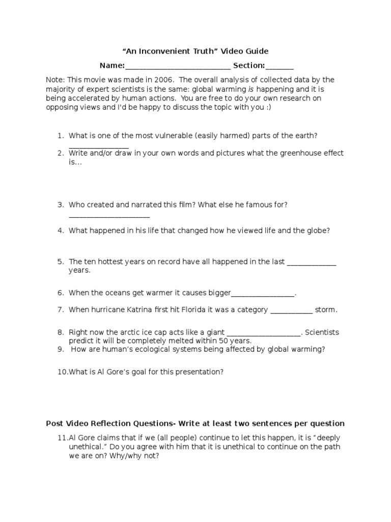 An Inconvenient Truth Video Guide | PDF