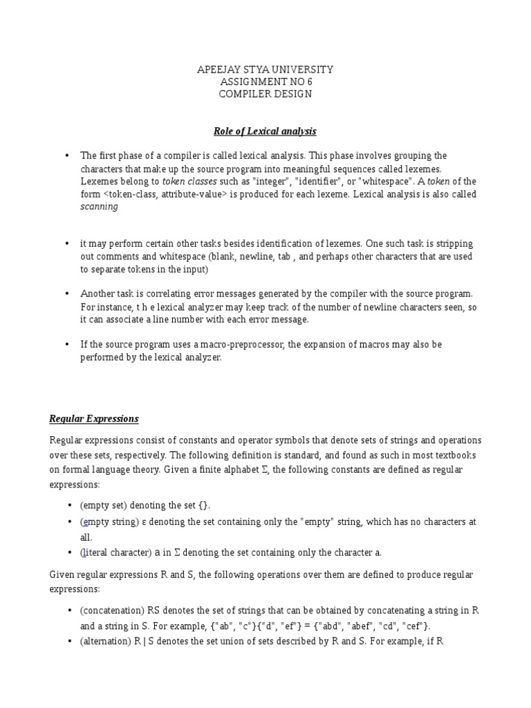 Role of Lexical Analysis: Scanning | PDF | Formalism (Deductive) | Theoretical Computer Science