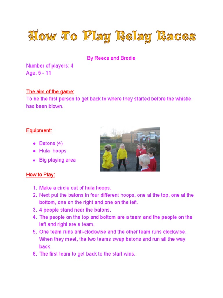 How To Play Relay Races For Kids | PDF | Sports
