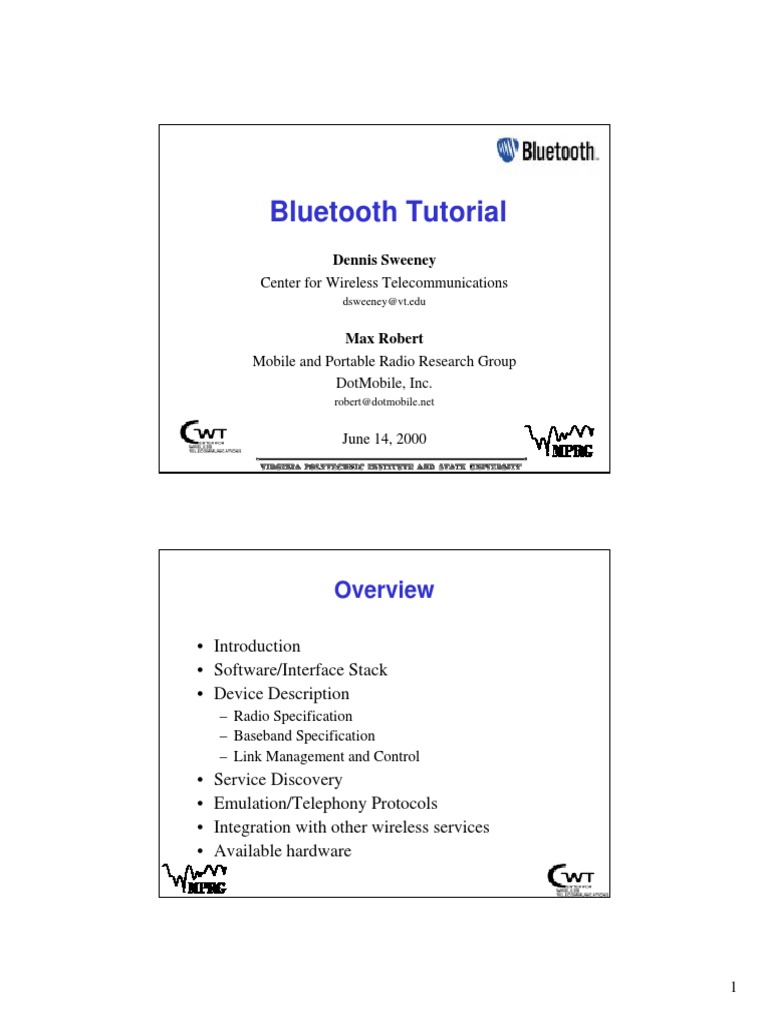Bluetooth Tutorial: Center For Wireless Telecommunications | PDF ...