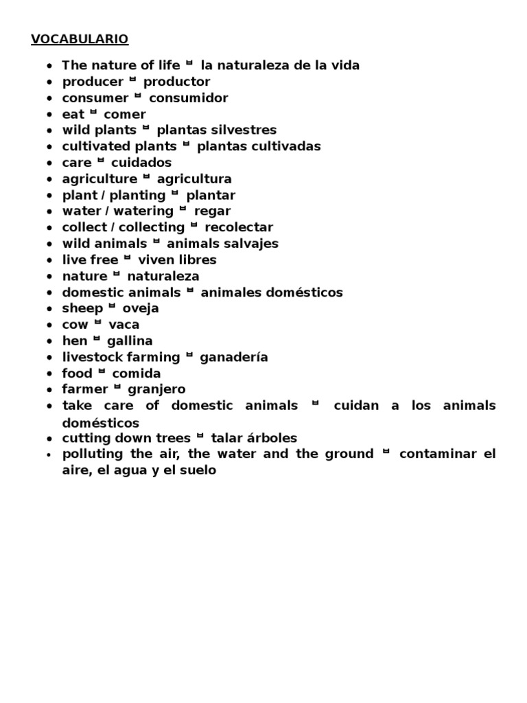 Vocabulario sobre Agricultura y Naturaleza | PDF | Tecnología
