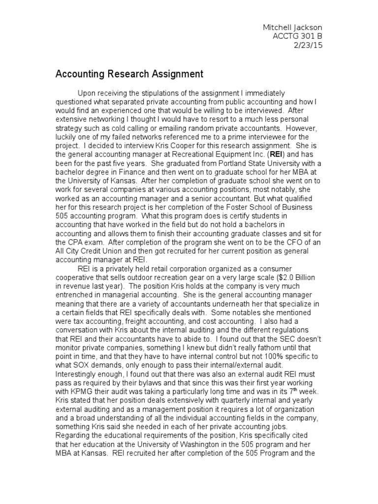 Accounting Research Assignment | PDF | Graduate School | Accountant