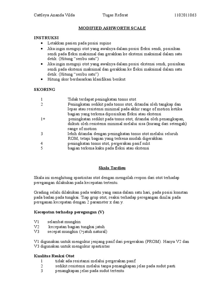 Modified Ashworth Scale | PDF