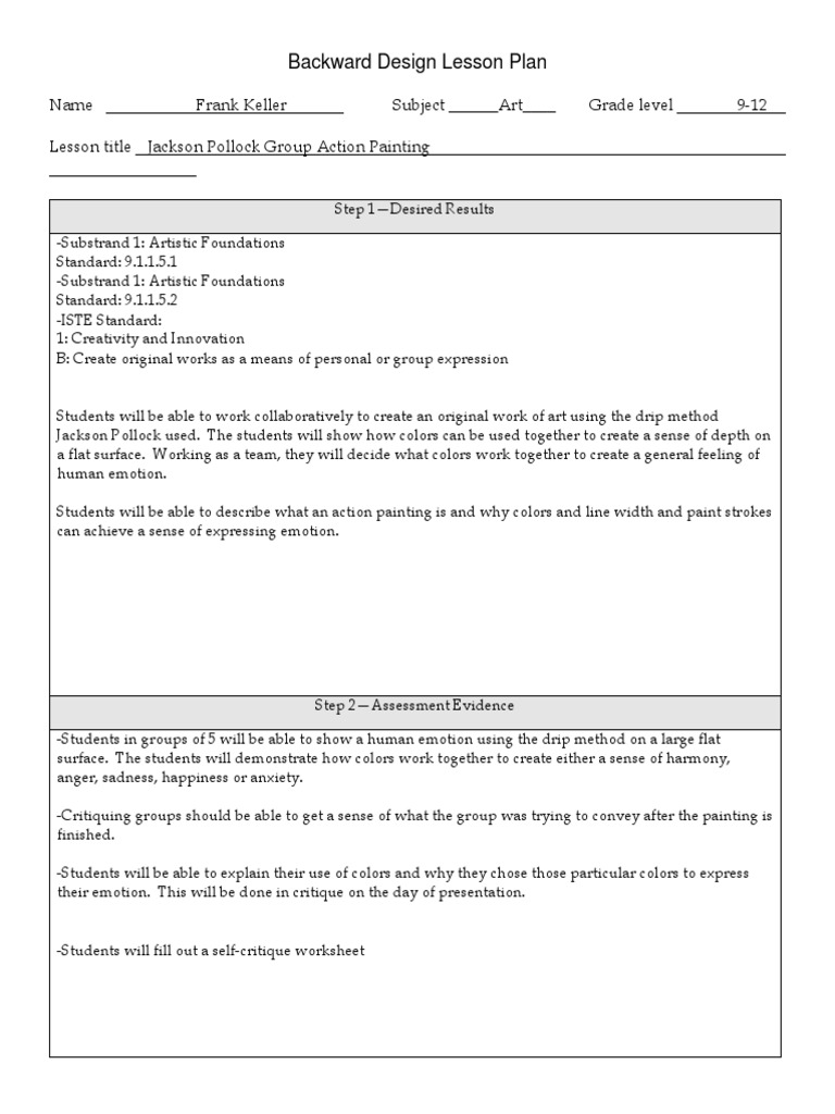 Jackson Pollock Lesson Plan | PDF | Paintings | Lesson Plan