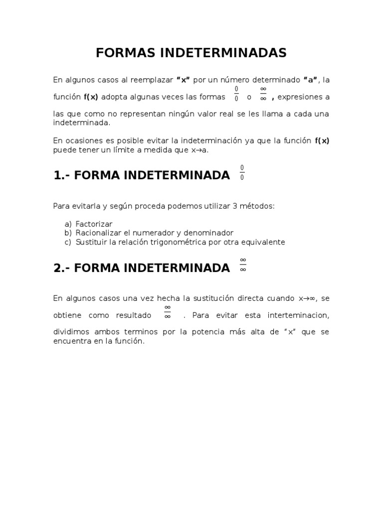 Métodos para Resolver Formas Indeterminadas | PDF | Métodos y ...