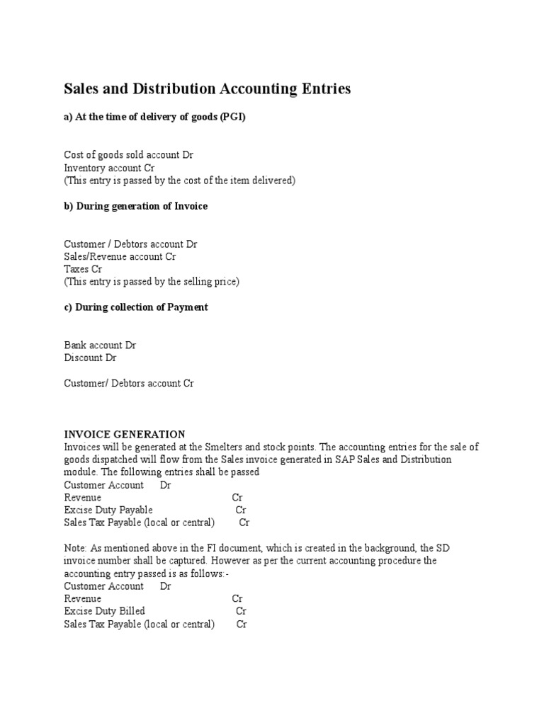 Sales and Distribution Accounting Entries | PDF | Finance & Money ...