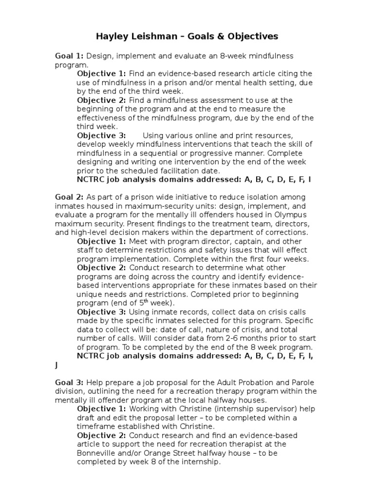 Recreation Therapy Program Goals | PDF | Prison | Applied Psychology