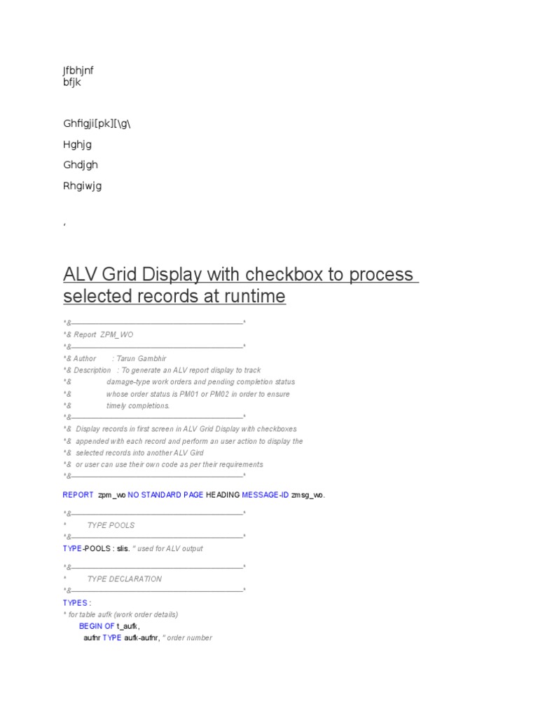 ALV Grid Display With Checkbox To Process Selected Records at Runtime ...