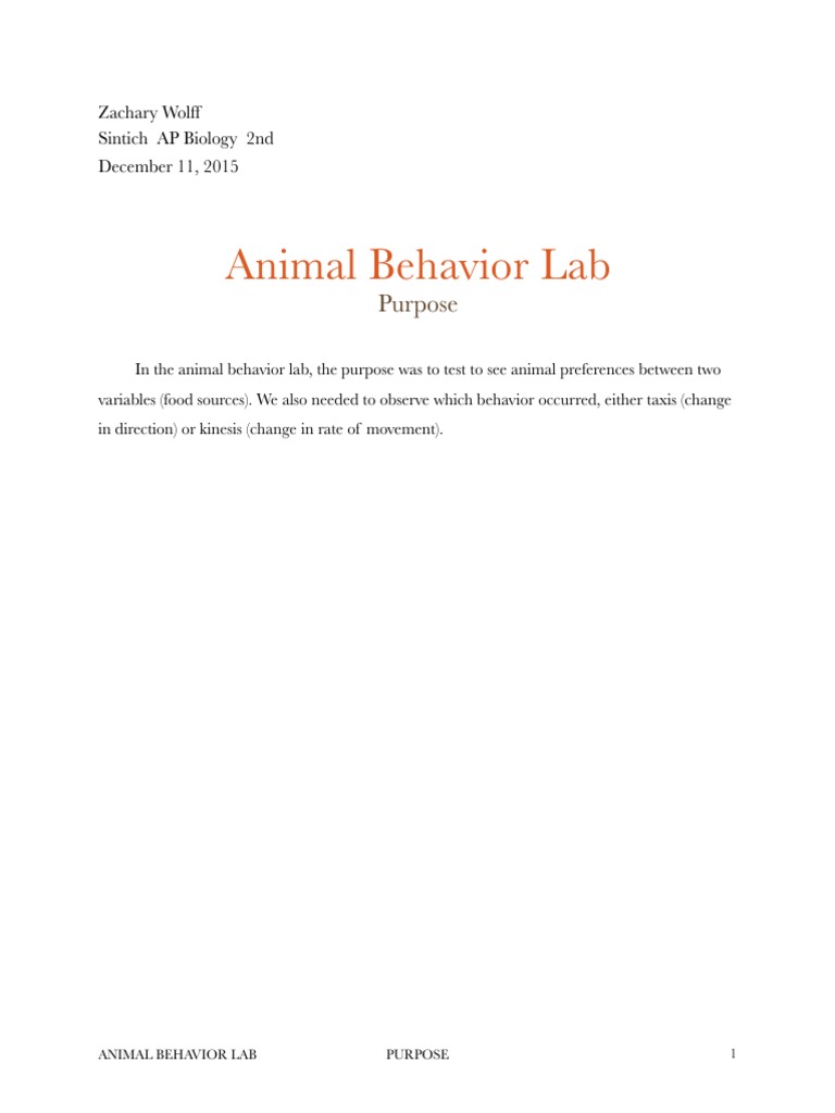 Animal Behavior Lab Purpose | PDF