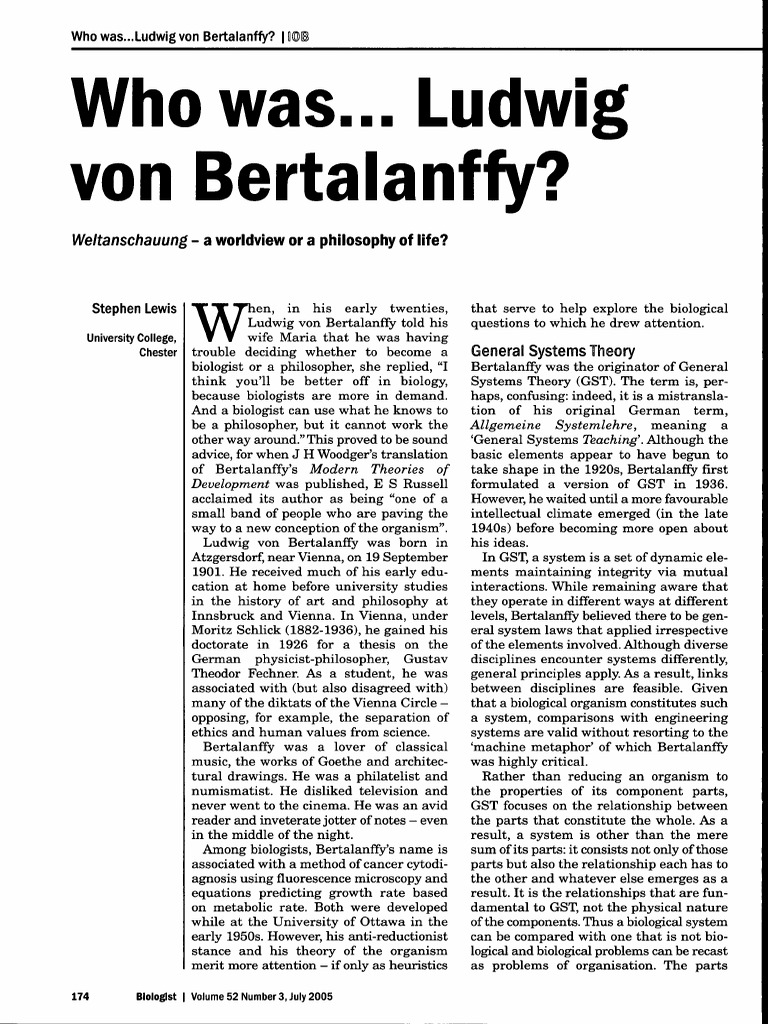 Ludwig Von Bertalanffy | Systems Theory | Earth & Life Sciences